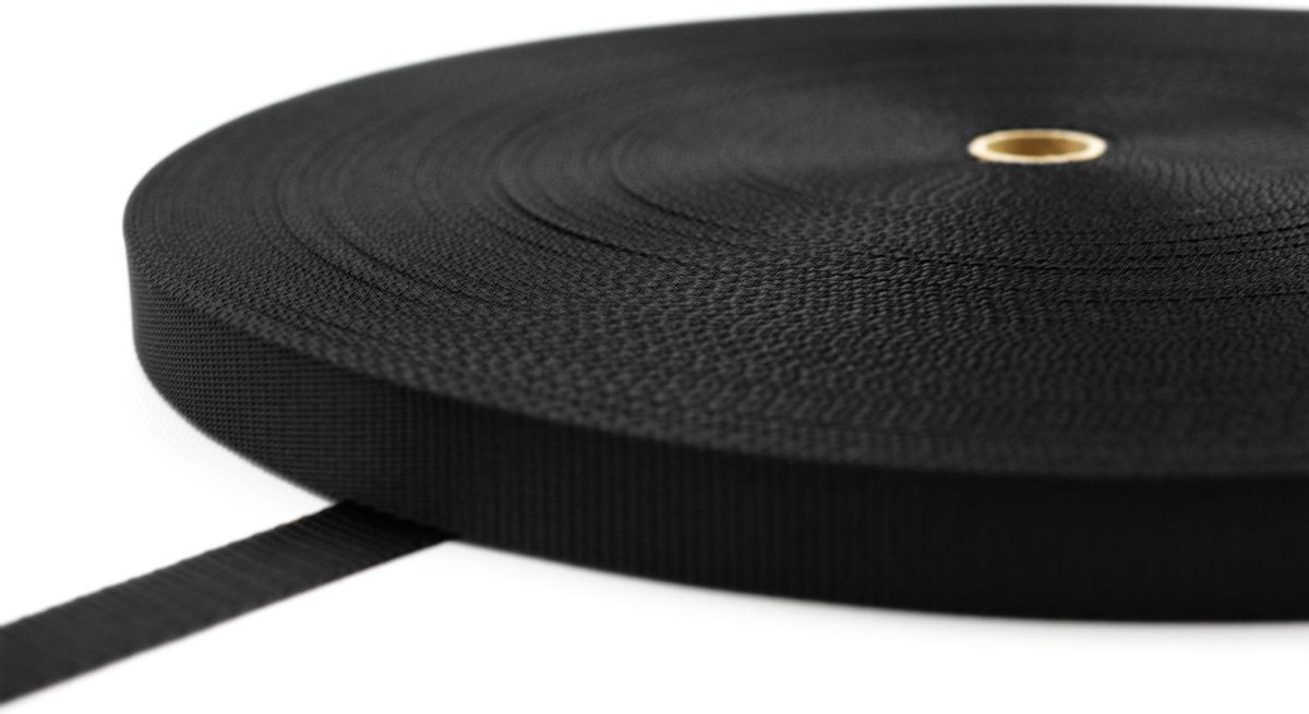 Polyester band 25 mm - 1200 kg - 50 m op rol - zonder strepen - Zwart ...