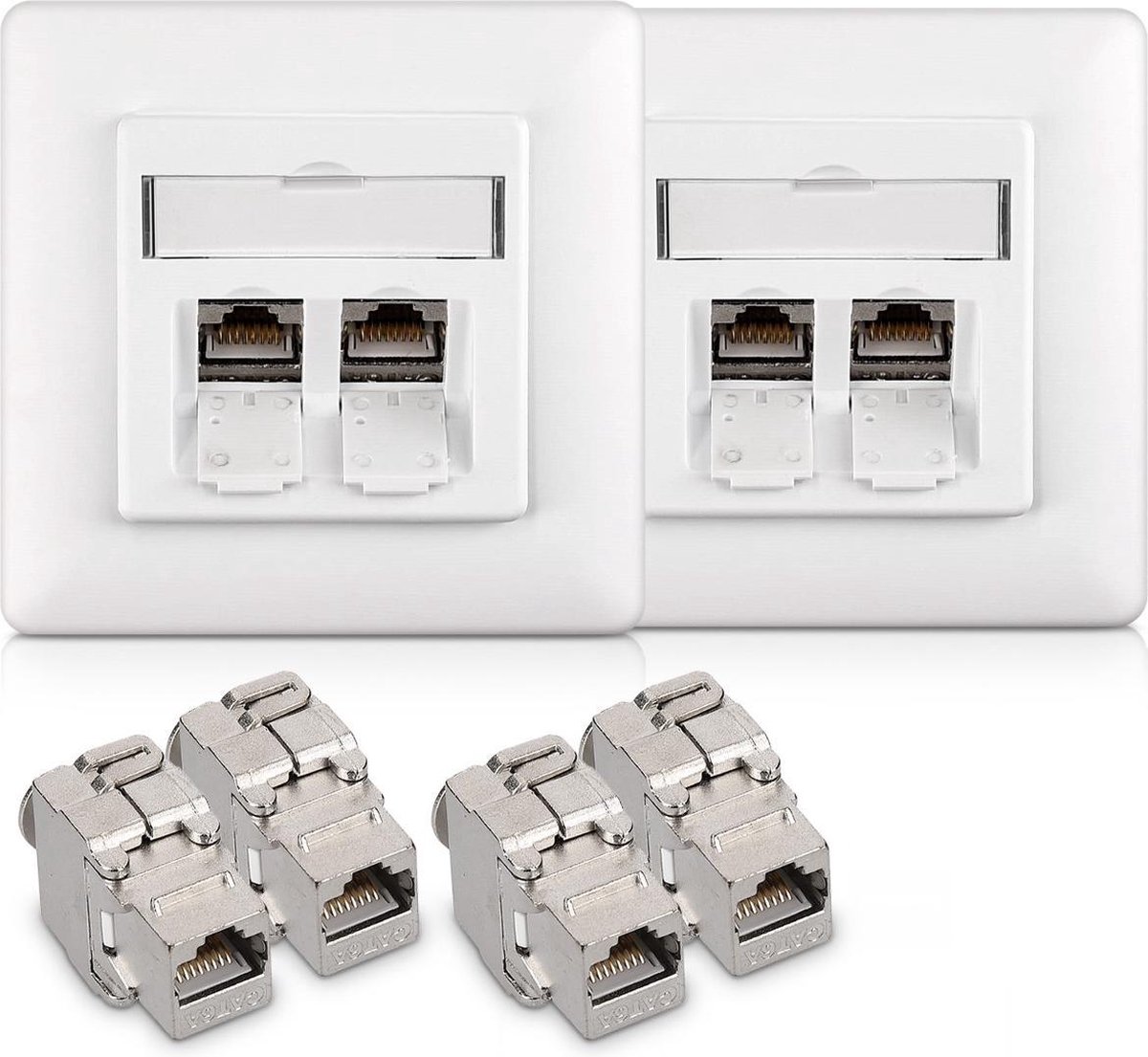 kwmobile UTP contactdoos - 4x keystone adapters voor CAT6A kabels - 2x ...