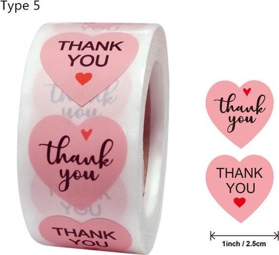 Thank you Stickers hart- stickers op rol 500 stuks-"Thank You"in hartjesvorm-Ideaal... | bol.com