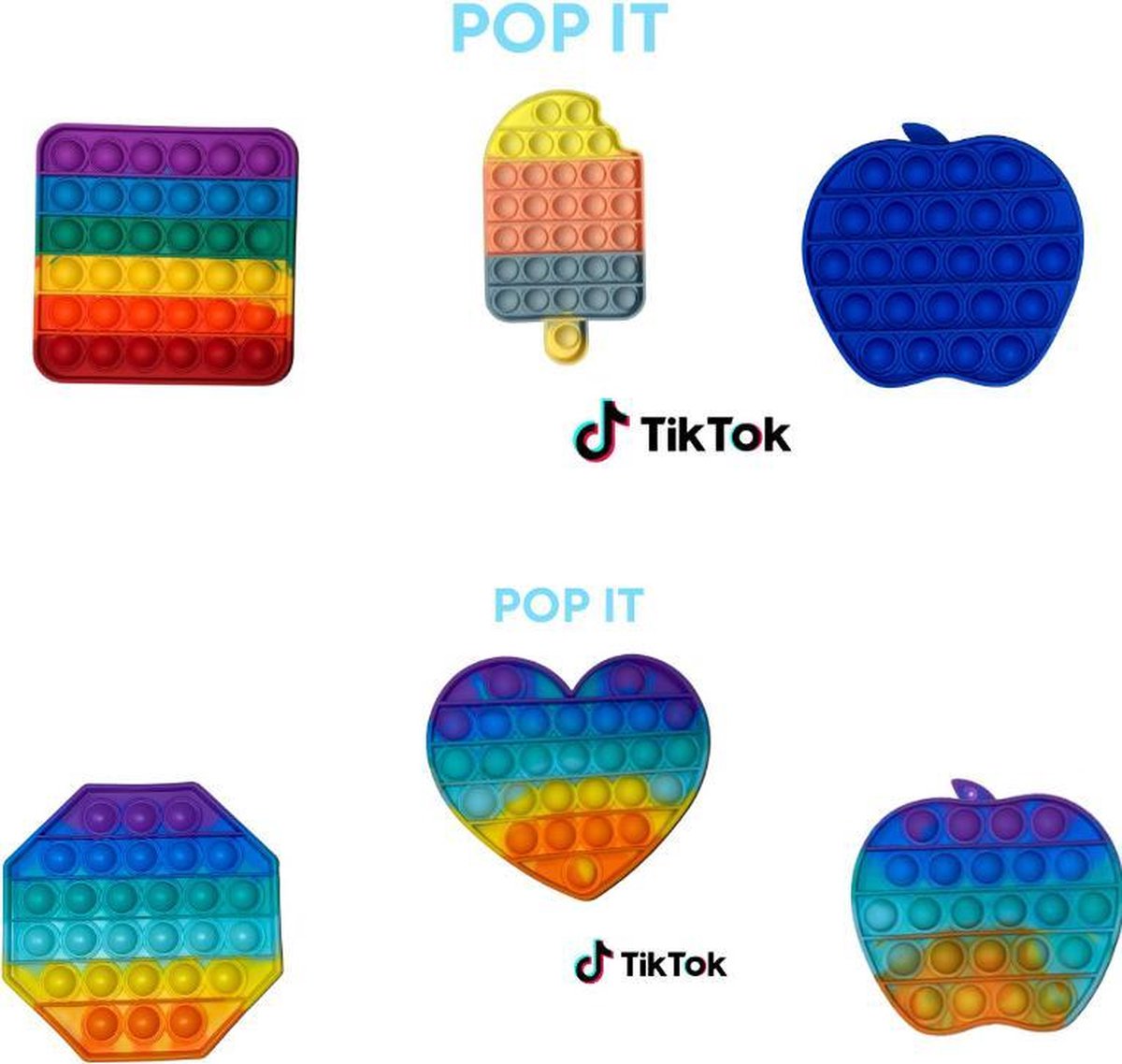 Pop it 6 in 1 pakket | Pop it ijsvorm | Pop it rainbow achthoek | Pop ...