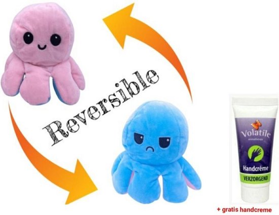 Octopus knuffel - Mood knuffel - Blij/Boos knuffel - Omkeerbaar ...