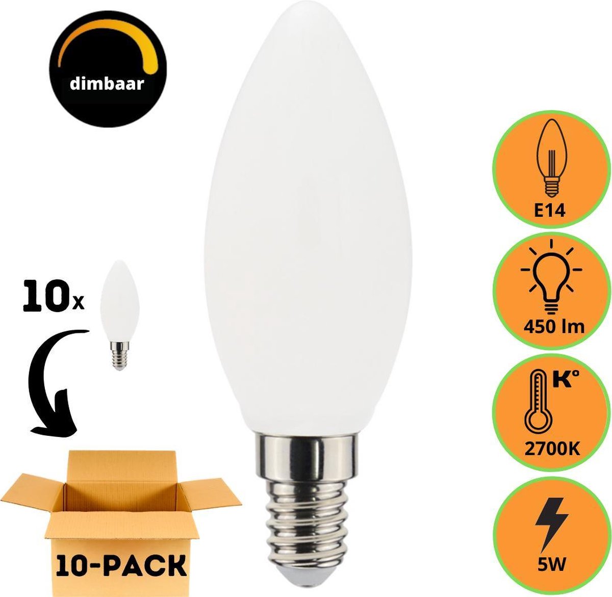 LED.nl E14 ledlamp - Dimbaar - mat wit - E14 fitting - A++ - Model ...