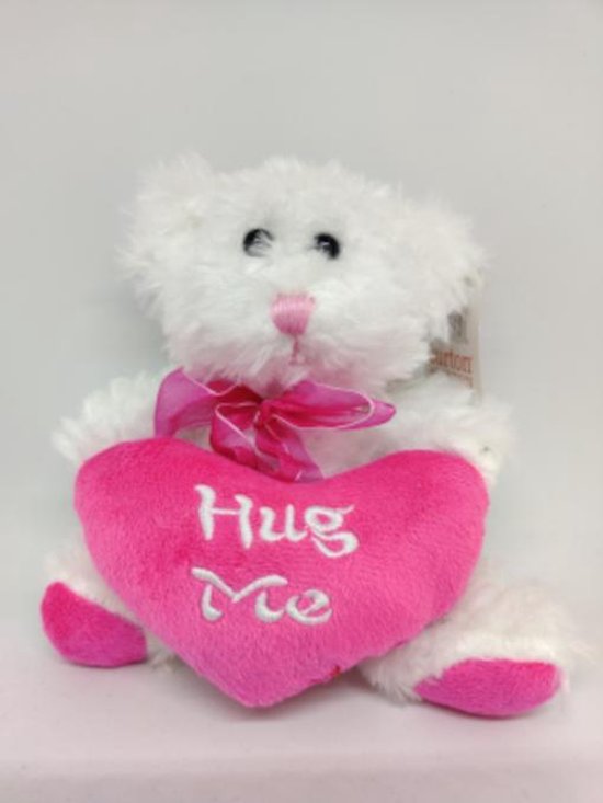 Schattig wit beertje met roze hartje 'Hug Me' - valentijn | bol.com