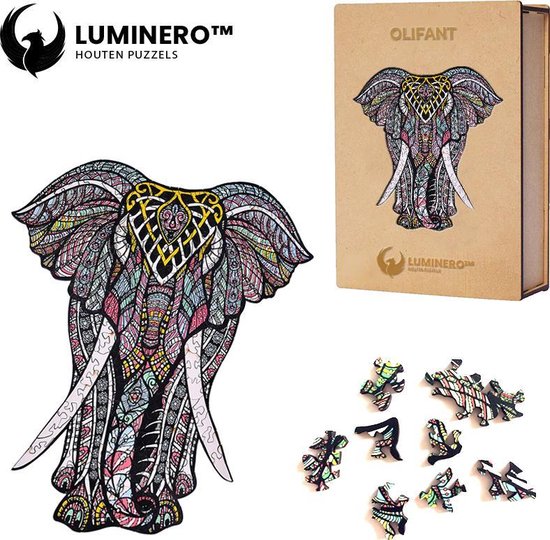 Luminero™ Houten Olifant Jigsaw Puzzel - A4 Formaat Jigsaw - Unieke 3D ...