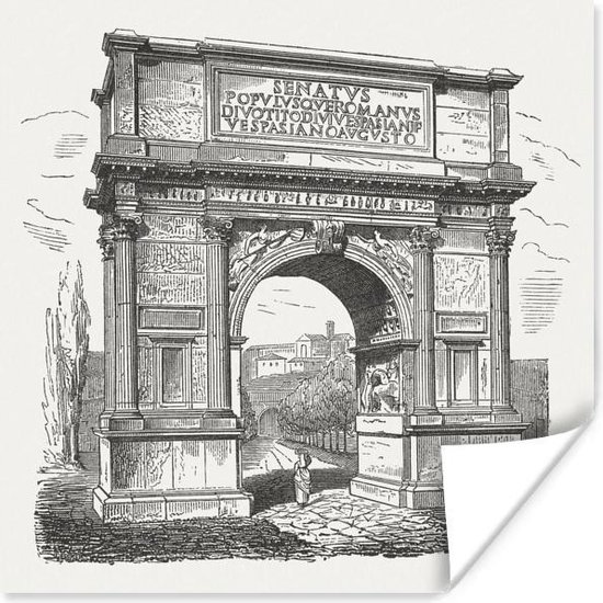 Poster tekening van de triomfboog in Rome in zwart-wit - 100x100 cm XXL ...