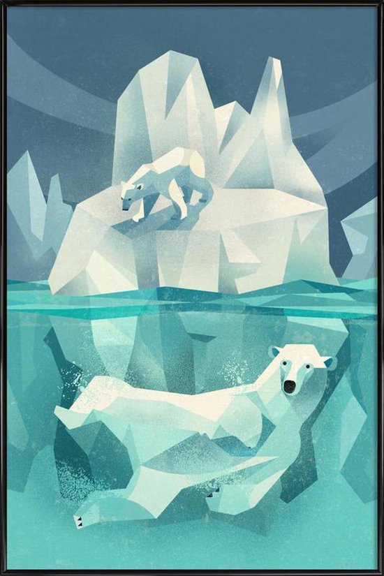 JUNIQE - Poster in kunststof lijst Vintage ijsbeer -30x45 /Blauw & Wit ...