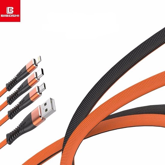 Telefoon oplaadkabel - Biboshi Nylon Gevlochten 1m 3A USB-C / Type-C ...