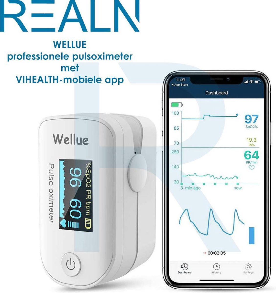 Oxymètre professionnel WELLUE ® incluant VIHEALTH-App - Fréquence ...