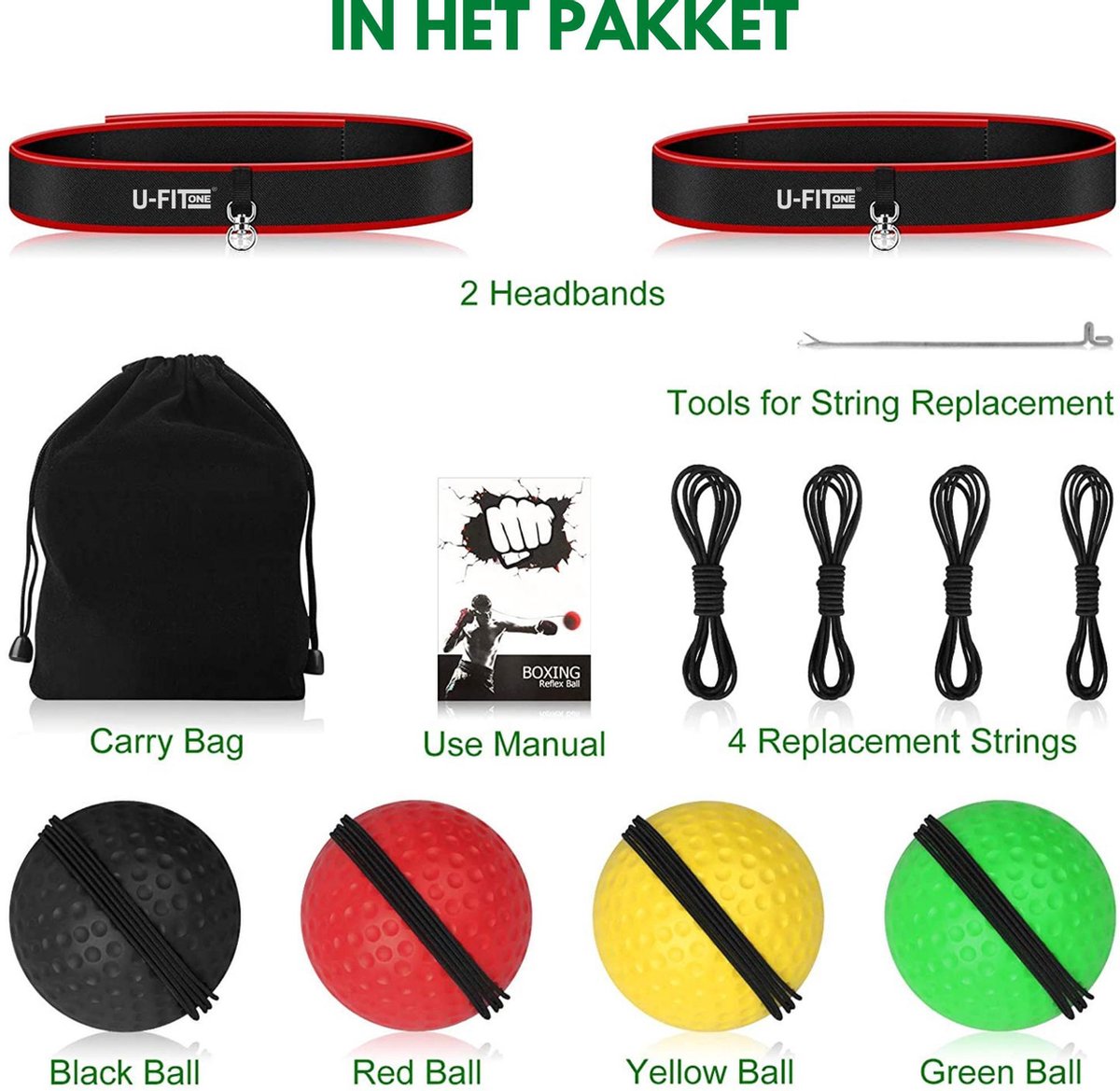 U Fit One Boksbal Set - Boksballen - 4 Ballen - 2 Hoofdbanden - Boks ...