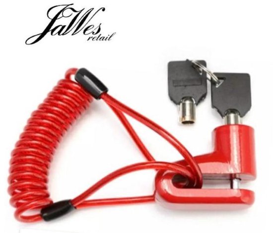 Remschijf slot- Electrische step slot- Fietsslot- Rood- Inclusief kabel ...