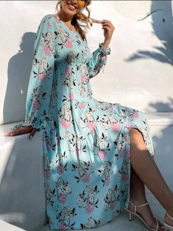 MKL - Dames zomerjurk - Kleur baby blauw - Franse Mode- Lente/ Zomer - Boho Vrolijke... | bol.com