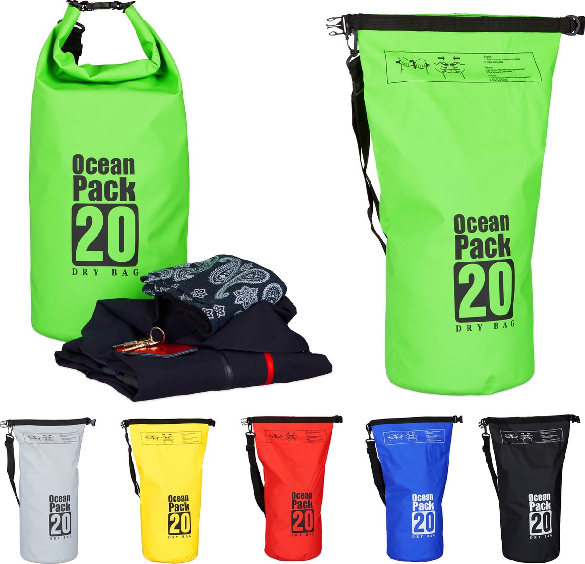 Relaxdays Ocean Pack 20 liter - waterdichte tas - strandtas - zeilen - outdoor... | bol.com