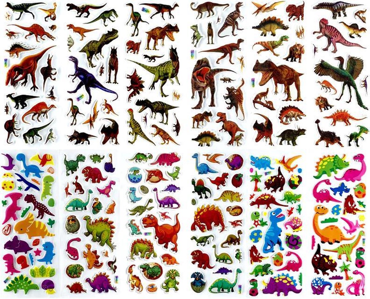 bol.com | 160 Stickers Dino - 12 Stickervellen Dinosaurus ...