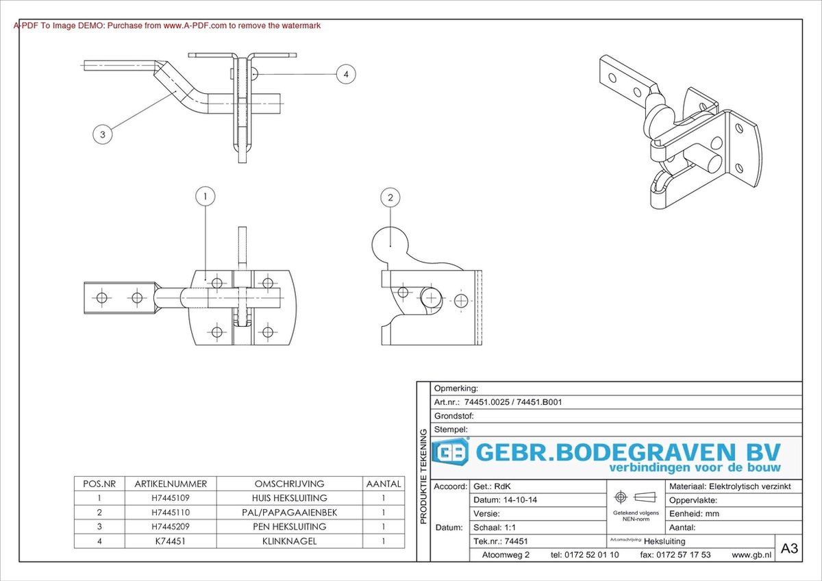 Gebr. Bodegraven heksluiting zelfwerkend - inclusief pen - verzinkt | bol