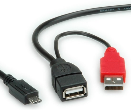 USB Micro B (m) naar USB-A (v) OTG adapter met USB-A (m) voeding - USB2 ...