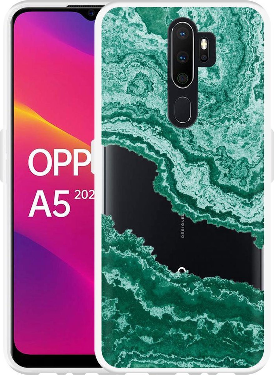 Oppo A5 2020 Hoesje Turquoise Marble Art - Designed by Cazy | bol.com