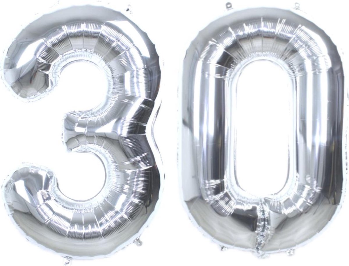 Folie Ballon Cijfer 30 Jaar Zilver 86Cm Verjaardag Folieballon Met ...