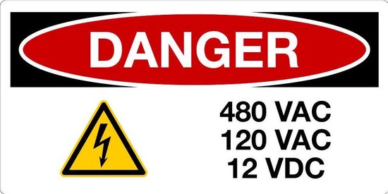Sticker 'Danger: 480 VAC, 120 VAC, 12 VDC' 300 x 150 mm | bol.com