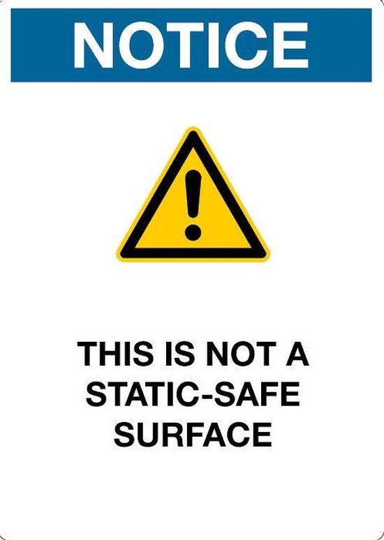 Sticker 'Notice: This is not a static-safe surface', 297 x 210 mm (A4 ...