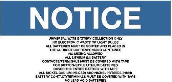 Sticker 'Notice: Battery waste collection only' 300 x 150 mm | bol.com