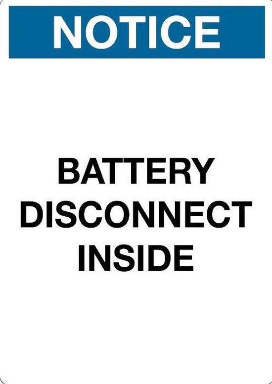 Sticker 'Notice: Battery disconnect inside' 297 x 210 mm (A4) | bol