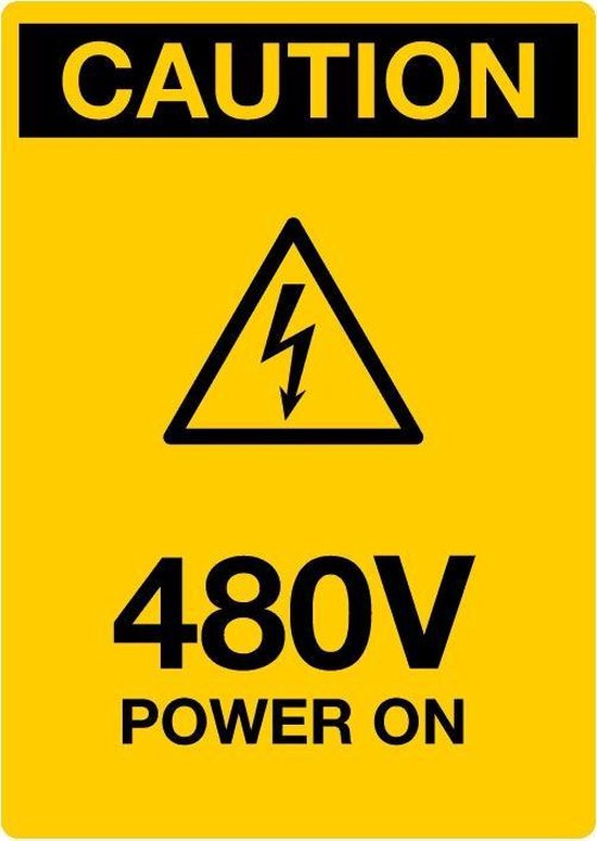 Sticker 'Caution: 480V power on', 297 x 210 mm (A4) | bol
