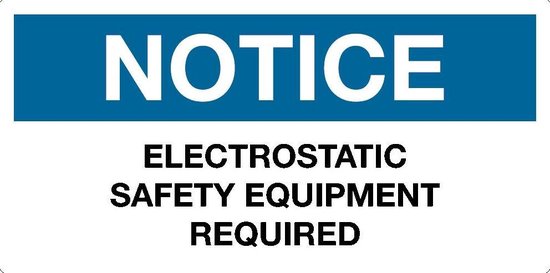 Sticker 'Notice: Electrostatic safety equipment required', 200 x 100 mm ...