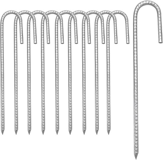 10 Large Garden Pegs Ground Anchor - Galvanised Steel - Robust Spike ...