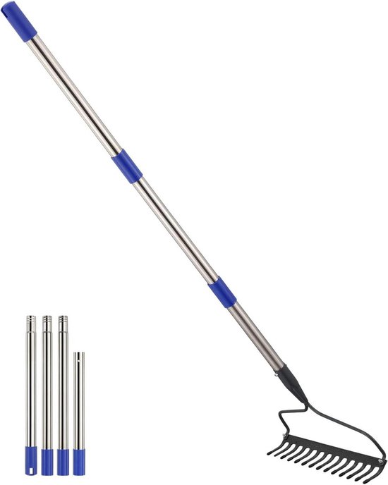 Tuinhark met steel 183 cm - 14 tanden - metalen hark voor wieden en ...