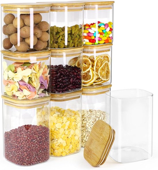 JGS Premium - Set van 10 rechthoekige bewaarpotten met deksel - 750/ ...
