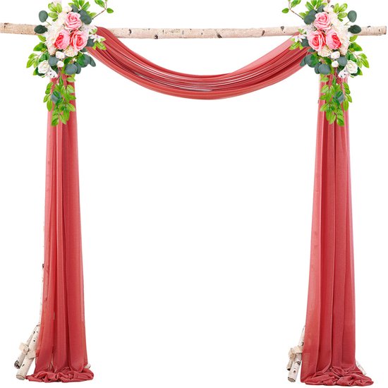 Chiffon sluier, wandhangend bruiloftsgordijn, met linten, gedrapeerde ...