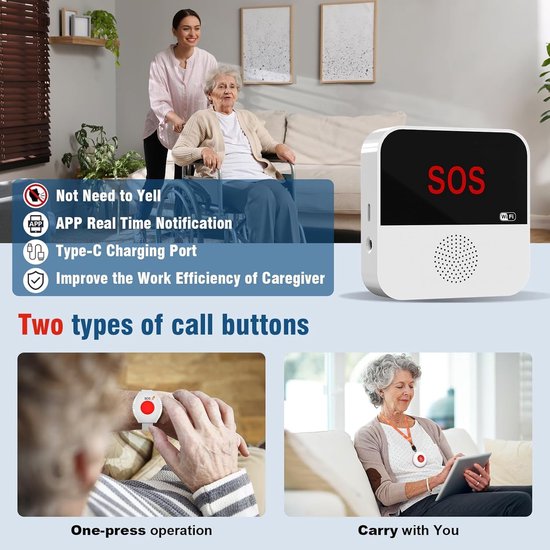 Alarmknop voor ouderen - Senioren noodknop met armband - Smart App ...