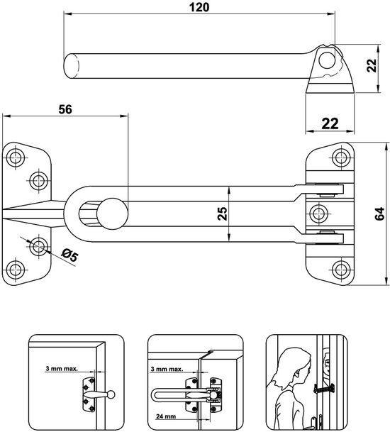 AMIG Kierstandhouder 120mm - Zwart Mat Zamak - Deurketting voor ...