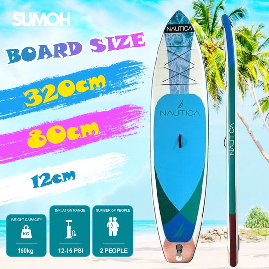 SUMOH® NAUTICA Adventure Opblaasbaar SUP Board – 320x80x15cm – Voor 2 ...