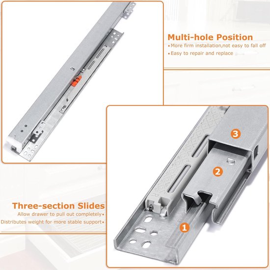 Drawer Rails 2 x 45 cm - Fully Extendable - 77 cm - Drawer Slide - Soft ...