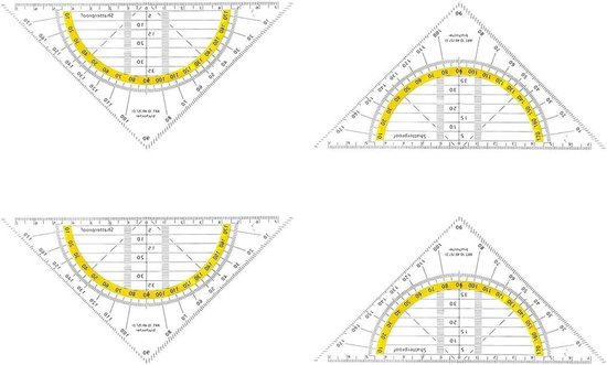 4 stuks geodriehoek 16 cm van onbreekbaar en transparant kunststof ...