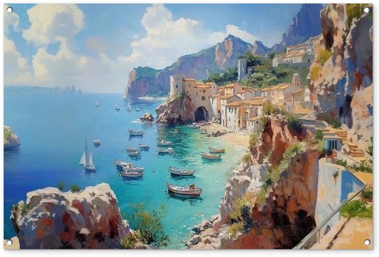Tuinposter 120x80 cm - Tuindecoratie Kustdorp - Schilderij - Rotsen ...