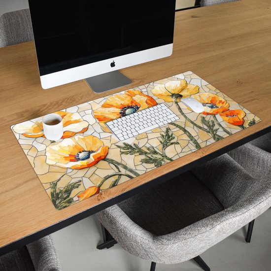 Bureau onderlegger 90x45 cm - Muismat Klaprozen - Oranje - Mozaïek ...