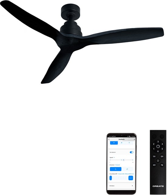 CREATE - Plafondventilator 40W silent Ø132 cm - Met Wifi - Met ...