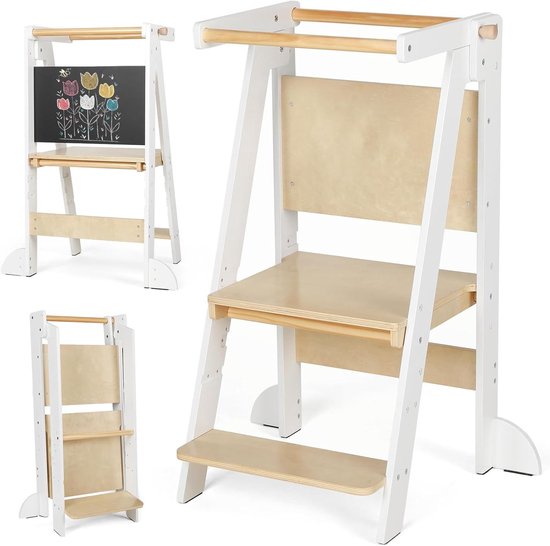 Foldable Height Adjustable Learning Tower with Safety Rails and ...