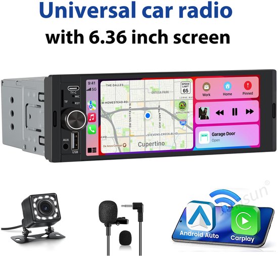 JUNSUN Smart HD Navigatiesysteem - 6,36 Inch Touchscreen - Wireless CarPlay & Android... | bol