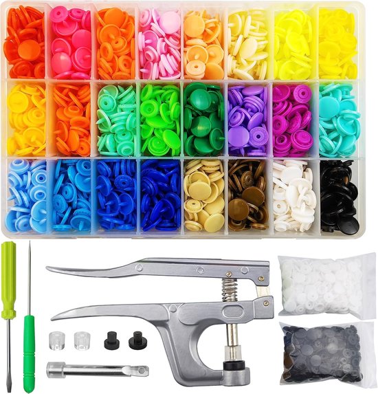 360 sets T5 kunststof drukknopen met drukknopentang, 24 kleuren 12 mm ...