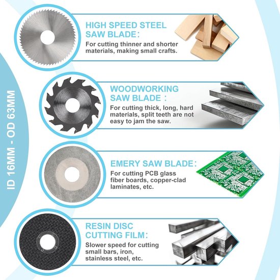 Multifunctionele mini-tafelzaag - snijhoogte 0-15 mm - 96W - 7 ...