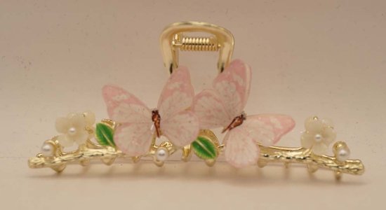 Haarklem goud met roze vlinders - fleurige haarklemmen - zonnige ...