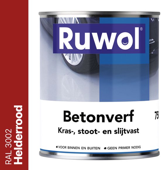 Ruwol Betonverf Helderrood (RAL 3002) 750 ml - Voor binnen en buiten ...