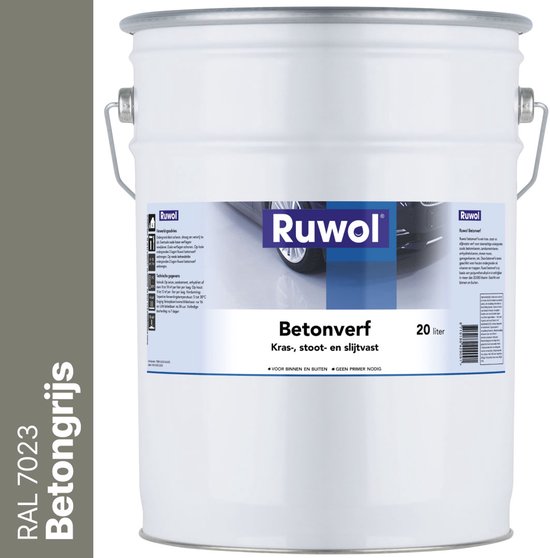 Ruwol Betonverf Betongrijs (RAL 7023) 20 liter | bol
