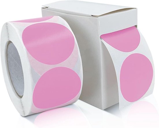 Ronde zelfklevende stickers 38 mm in roze - rol met 500 stuks ...