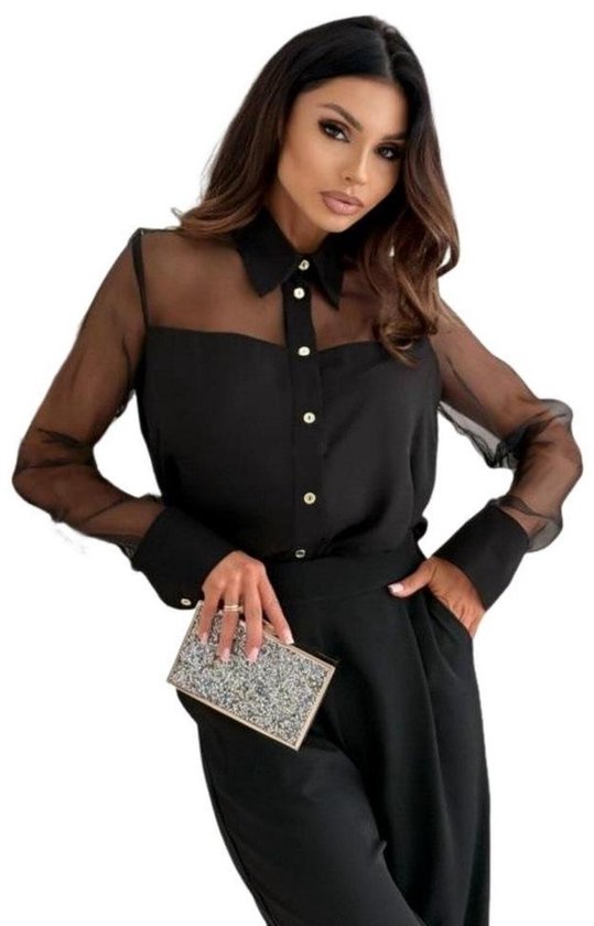 Mesh tops voor dames, lange mouwen, doorschijnend, kanten shirt, losse ...