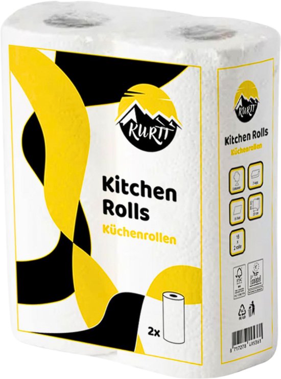 KURTT Keukenrol 64 rollen per zak - 2-laags cellulose wit ...