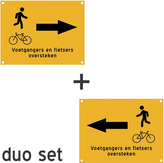 Pictogram/ bord Dibond + boorgaten (set van 2 stuks) | "Voetgangers en ...